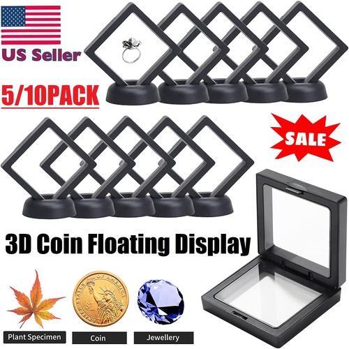 5//10× 3D Floating Coins 2inch Display Frame Stand Holder Case Box For ...