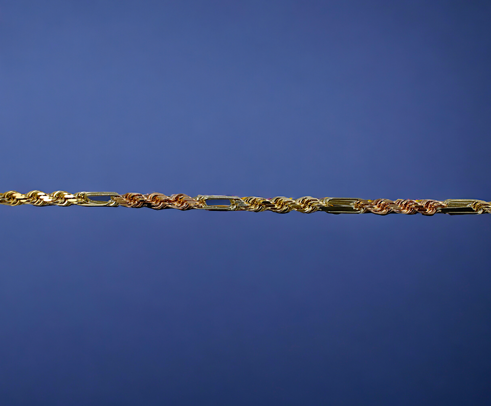 14K Tri Color Gold SOLID Figaro Rope Milano Necklace Bracelet Chain 2 ...