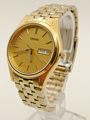 SEIKO All Goldtone Quartz Men's Watch, 7N43-9048, 36mm, DayDate Box, New Battery | eBay