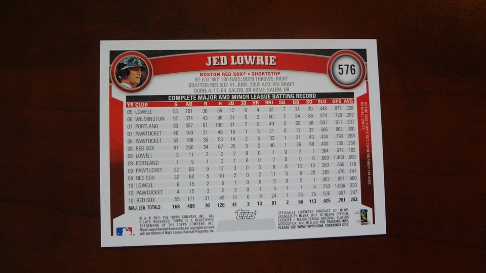2011 TOPPS #576 JED LOWRIE BASEBALL CARD | eBay