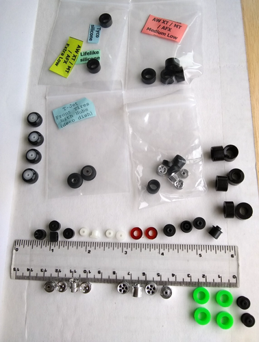 50+ Mixed Lot HO Scale Slot Car Tires & Wheel Hubs Rims TJet Deep Dish ...