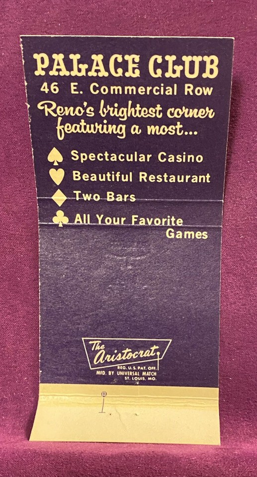 Matchbook Cover Palace Club Reno Nevada | eBay