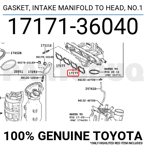 1717136040 Genuine Toyota GASKET, INTAKE MANIFOLD TO HEAD, NO.1 17171 ...