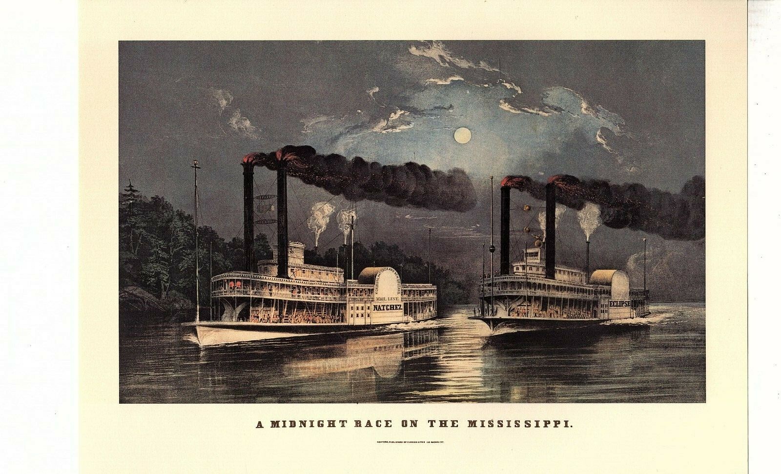 Currier & Ives Steamboat Prints Midnight Race Mayflower Columbia Drew ...