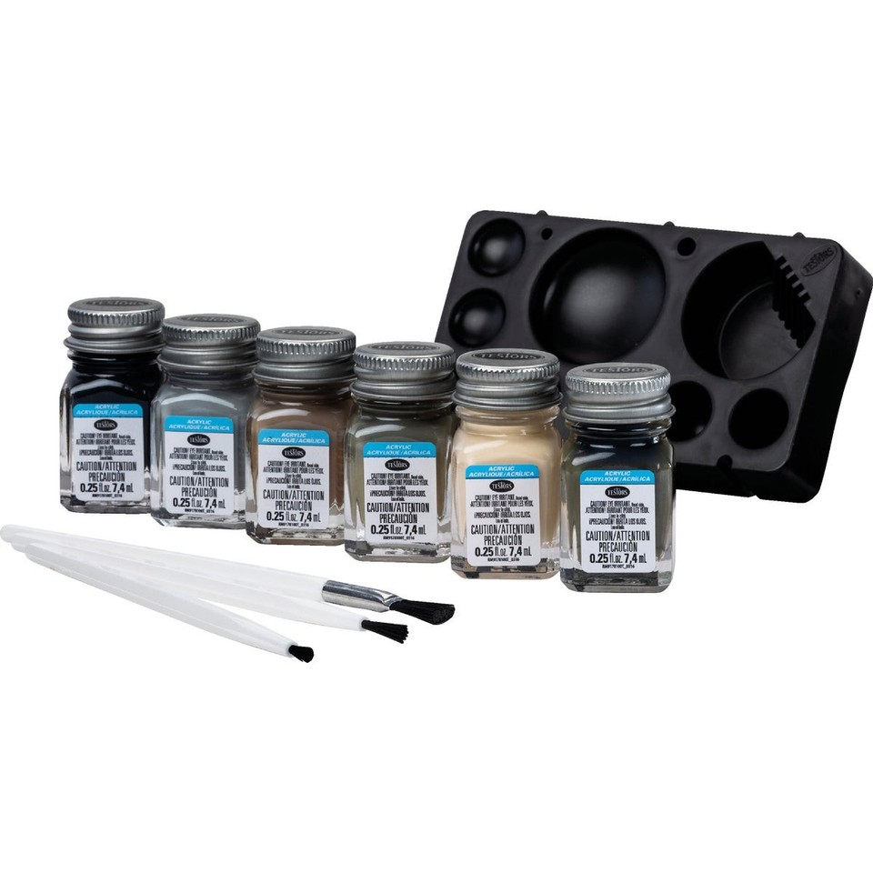 Testors Acrylic Paint Set (Black, Gray, Dark Tan, Olive, Green, Tan ...