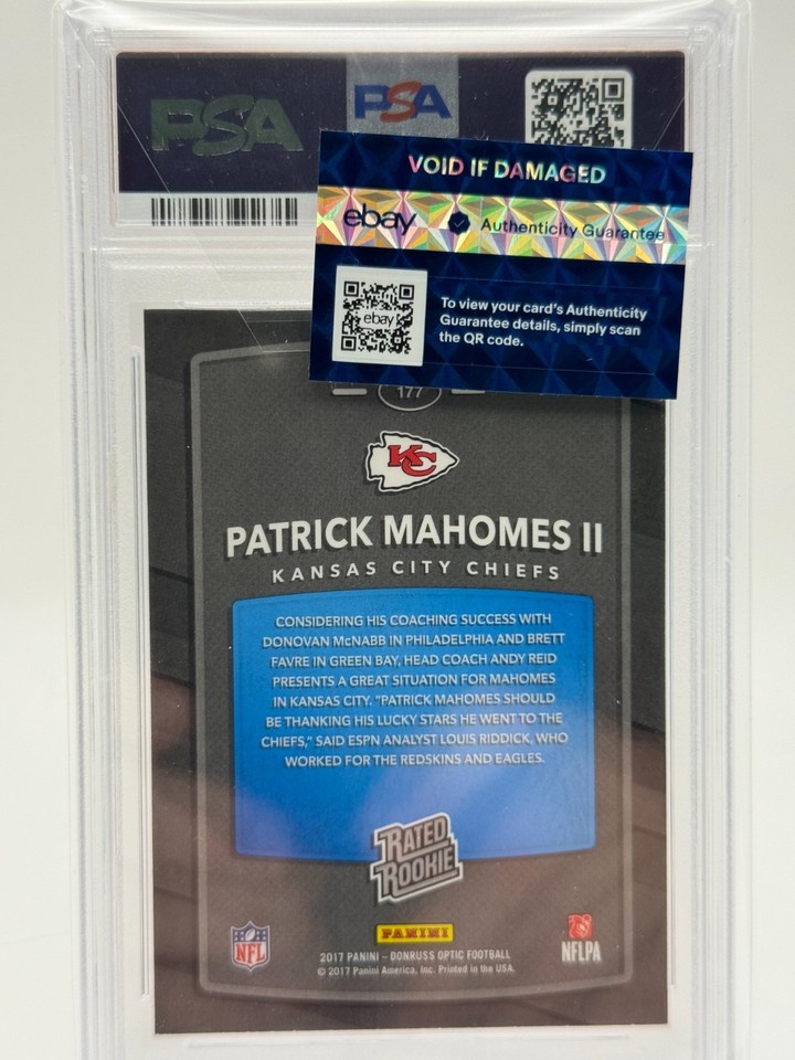 2017 PANINI DONRUSS OPTIC #177 PATRICK MAHOMES II ROOKIE RC PSA 9 KC ...