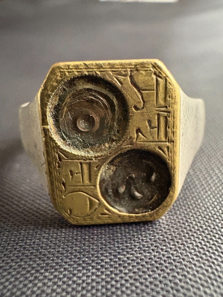 Old Silver & Brass Signet Ring old Arabic Scripts Kufic Calligraphy ...