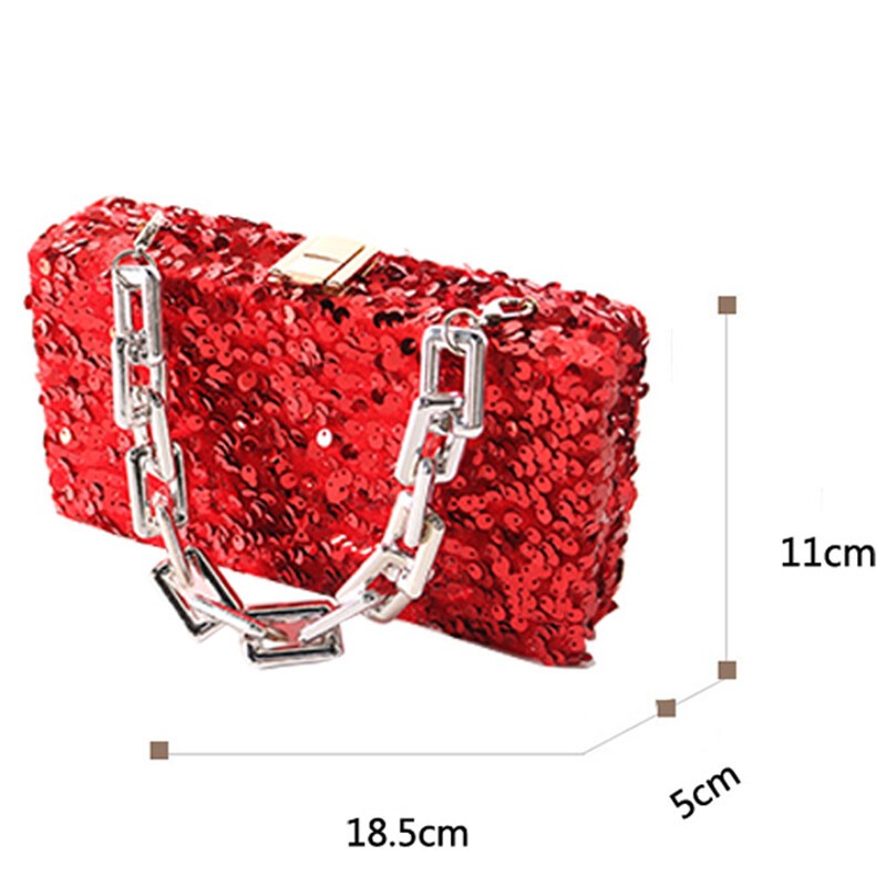 Women Rectangle Sequin Handbags Purse Chain Strap Clutch Bags Glitter ...