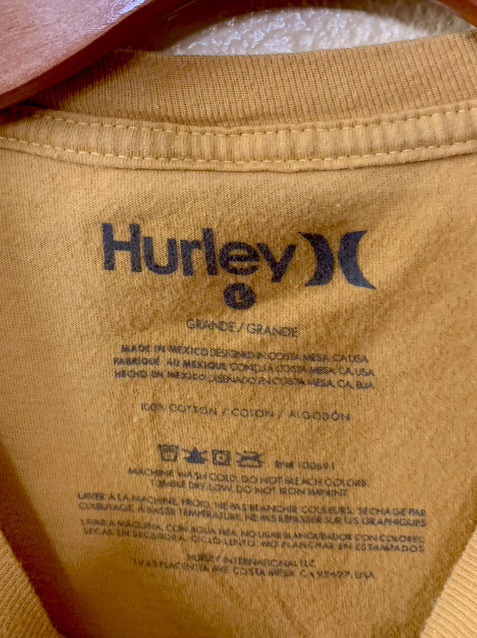 HURLEY H Box Logo Dark Yellow T Shirt Size L | eBay