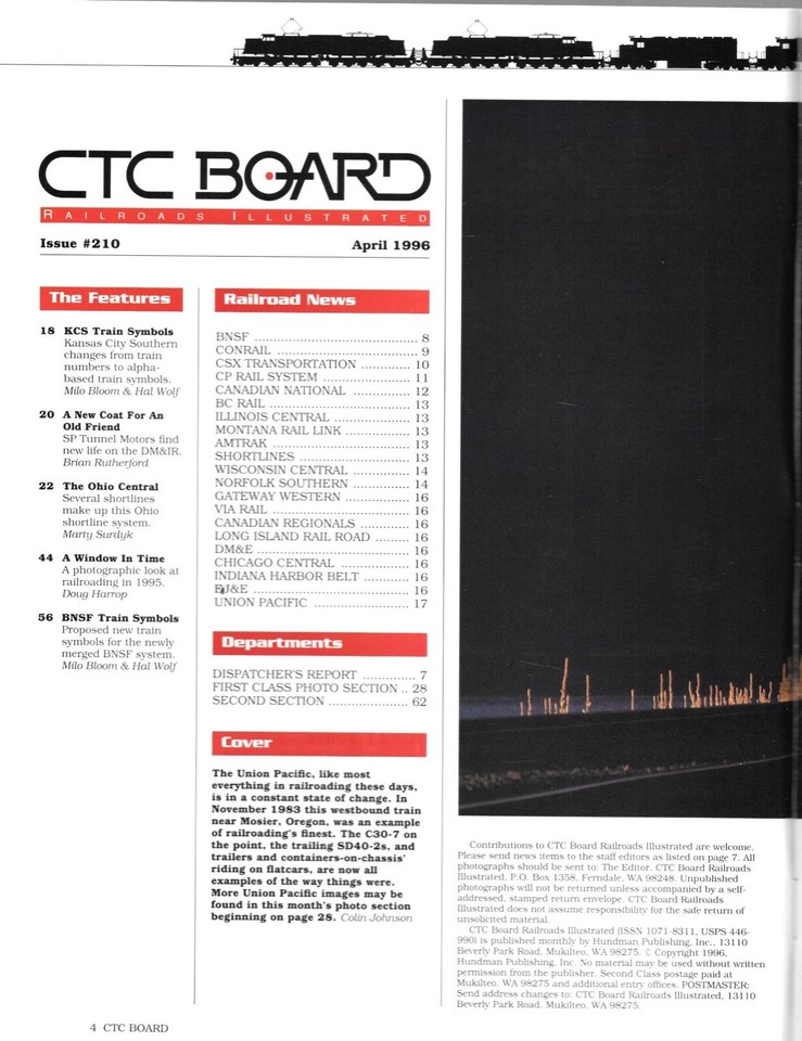 CTC Board Railroads Illustrated 210 KCS Train Symbols Ohio Central BNSF ...