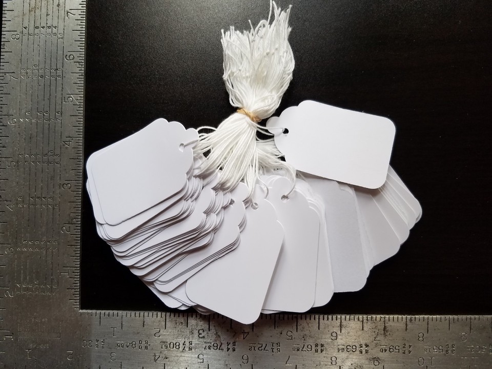 1000 Blank White Merchandise Price Tags with Strings Size #8 Retail ...