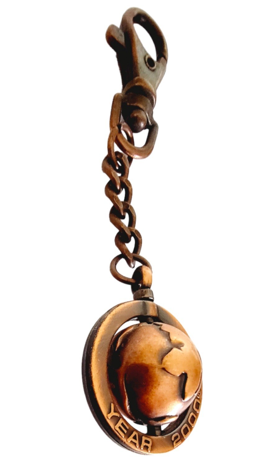 Year 2000 Y2K Spinning Earth Globe Keychain Coppertone Metal Spin World ...