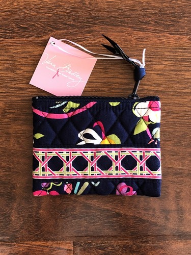 Vera Bradley Blue Pink RIBBONS COIN PURSE Zippered Case 4x5” Retired ...