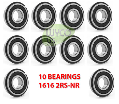 (10) BALL BEARINGS W/ RETAINER (SNAP RING), 1616-2RS-NR, 1/2" ID x 1-1/ ...