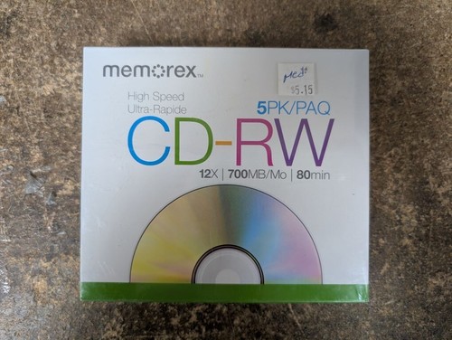 Memorex 5 Pack High Speed Blank CD-RW 12x 700MB/Mo 80 Minutes with ...