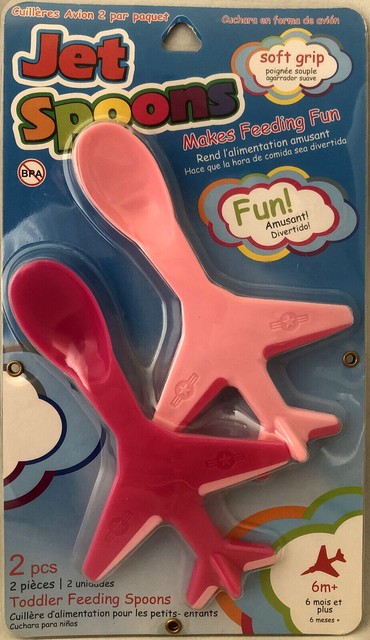 Brite Concepts Toddler Soft Grip Pink Airplane JET Feeding Spoons 2 Pcs ...
