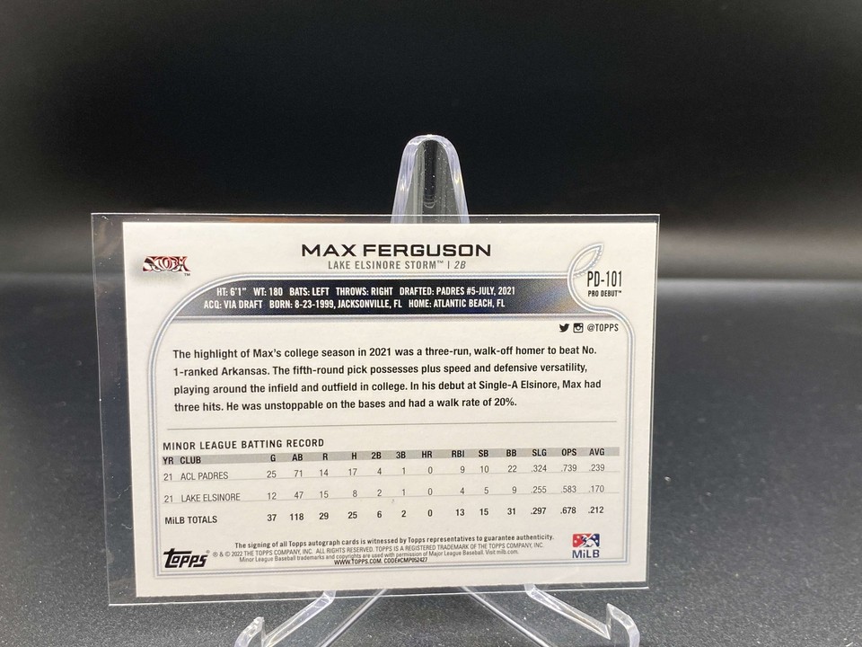 Max Ferguson 2022 Topps Pro Debut Auto PD-101 Storm Padres | eBay