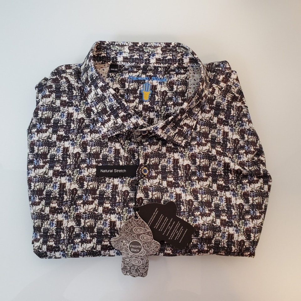 Luchiano Visconti Black Mens Blue Green Limited Print Long Dress Shirt ...