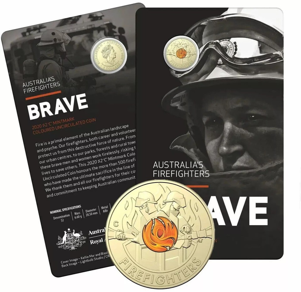 2020 AUSTRALIA'S FIREFIGHTERS BRAVE $2 DOLLAR 'C' MINTMARK COLOUR COIN ...