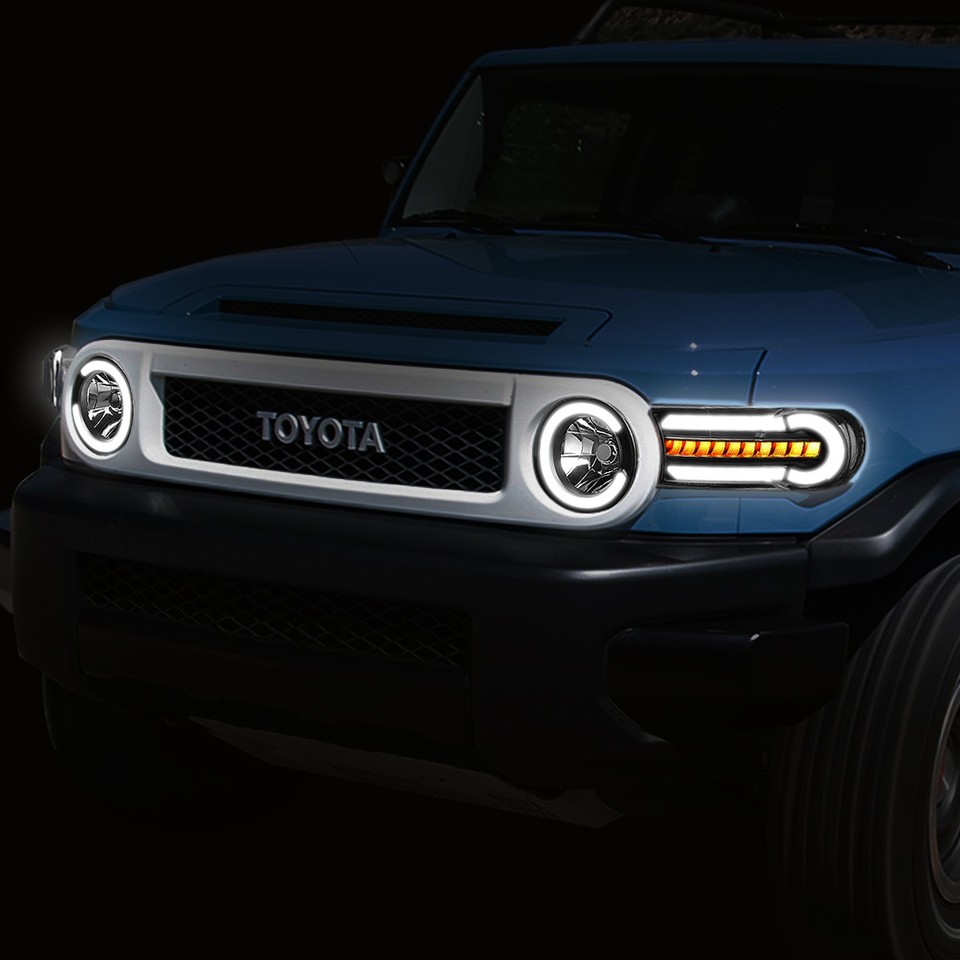 FOR 07-14 TOYOTA FJ LED DRL BLACK/CLEAR SEQUENTIAL HEADLIGHT HEAD LAMPS ...