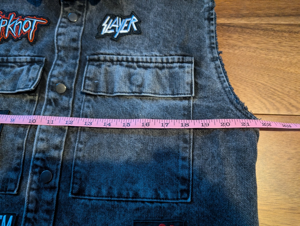Black Denim Punk Rock Band Patch Vest Metalhead Grunge Cut Off Jacket ...
