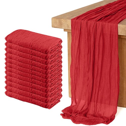 12 Pack Red Cheesecloth Table Runner 10ft Gauze Boho Wedding Christmas ...