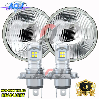 7" Stock 6-Volt LED H4 Semi-Sealed Beam 50W 6V Light Bulb Headlamp Pair ...