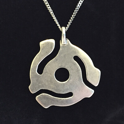 45 RPM RECORD ADAPTER PENDANT w 19" STAINLESS STEEL CURB CHAIN NECKLACE ...