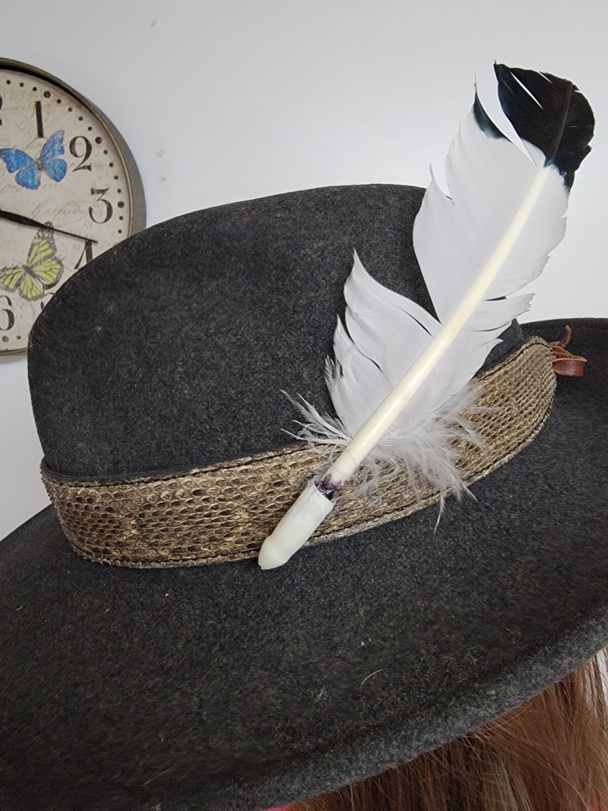 RATTLESNAKE skin hat band band adjustable with feather Western cowboy ...