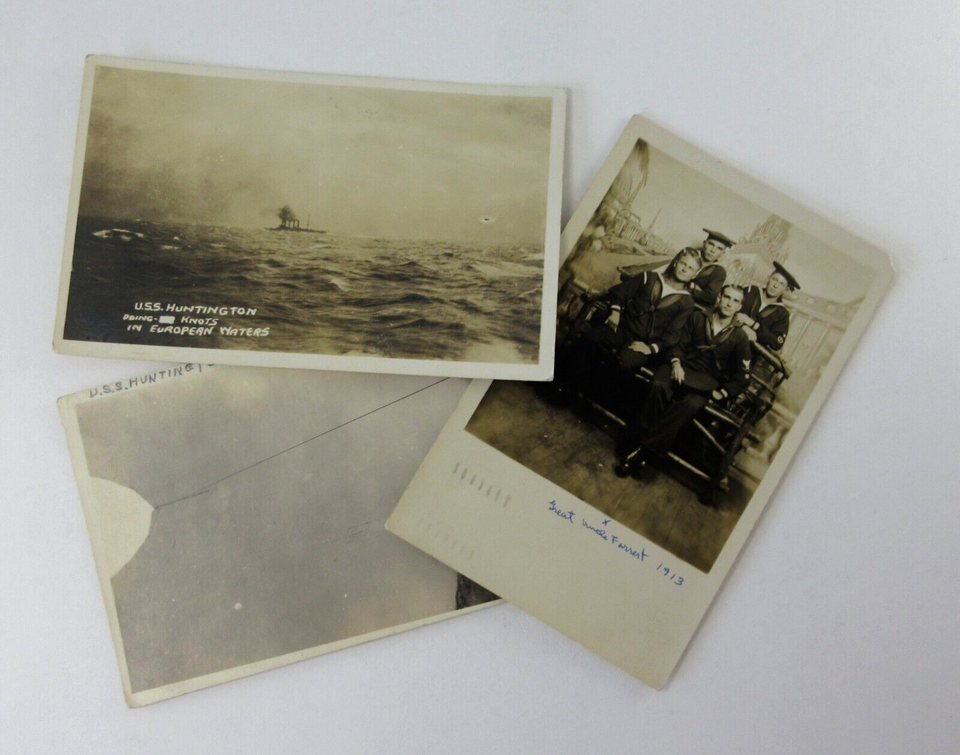 WWI US Navy Sailor Photos USS Huntington Armored Cruiser RPPC Postcards ...
