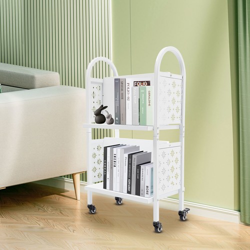 2-Tiers Rolling Book Cart Mobile Rolling Book Truck Library Book ...