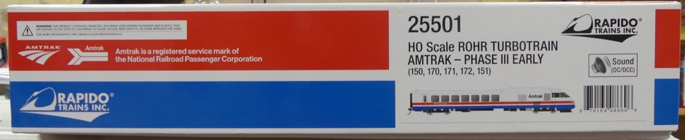 Rapido 25501 Ho Scale Amtrak RTL Turboliner Set #1 Phase III (Early ...