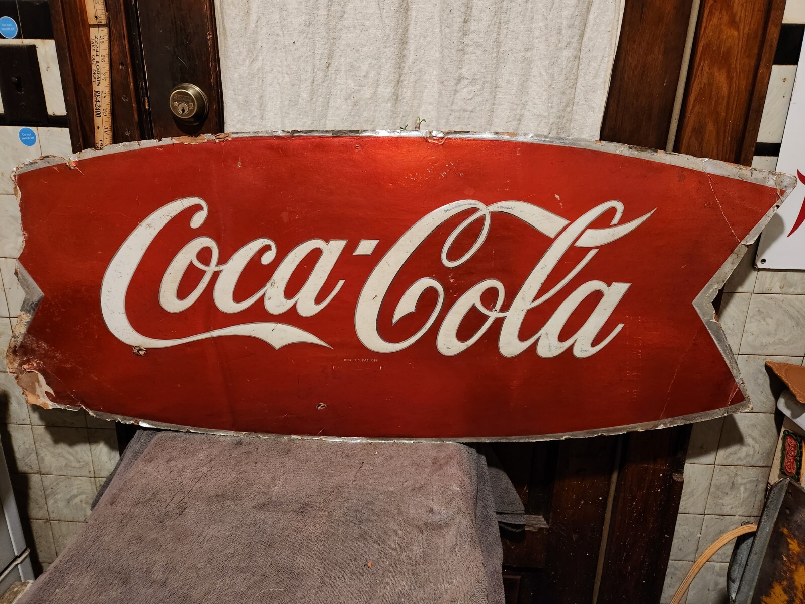 VINTAGE ORIGINAL ANTIQUE GAS OIL GENERAL STORE LARGE COCA-COLA SIGN IN ...