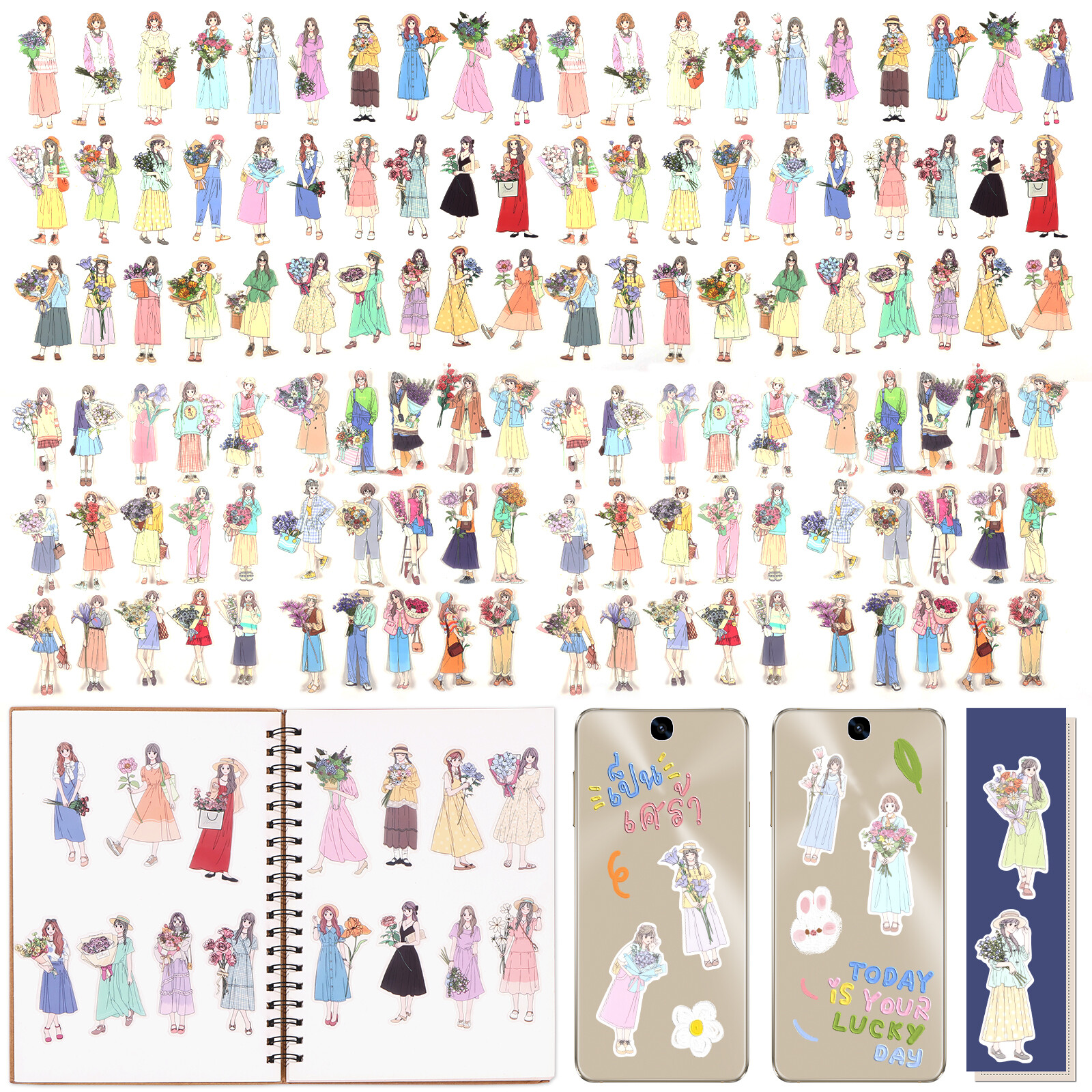 120Pcs Scrapbook Stickers Aesthetic Girls 60 Styles DIY Stickers ...