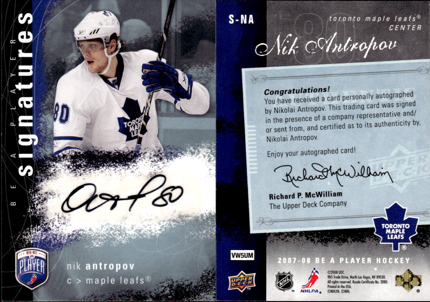 2007-08 Be A Player Signatures #SNA Nikolai Antropov AUTO - NM-MT | eBay