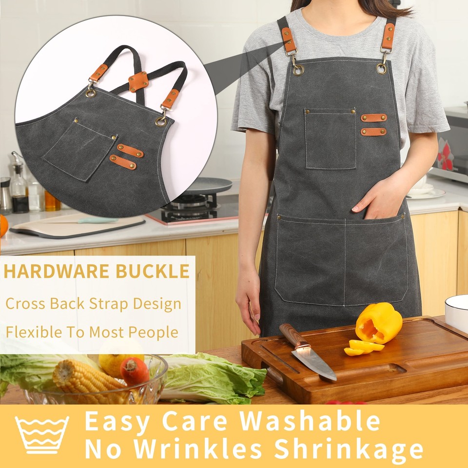 2 Pack Canvas Cross Back Chef Apron for Men Women with Pockets Cotton ...