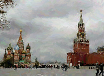 RUSSIA MOSCOW RED SQUARE Painting Giclee Canvas Signed 16"x20 ...