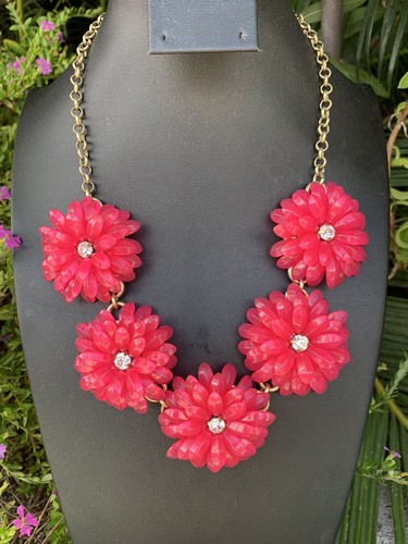 J. Crew Flower Statement Necklace Hot Pink With Rhinestones Spring ...