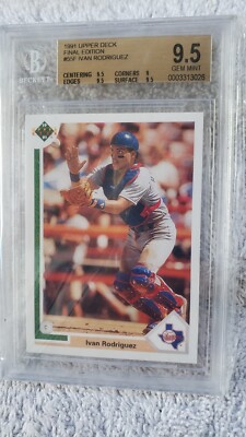 1991 UPPER DECK IVAN RODRIGUEZ #55 ROOKIE CARD BGS 9.5 ** GEM-MINT ...