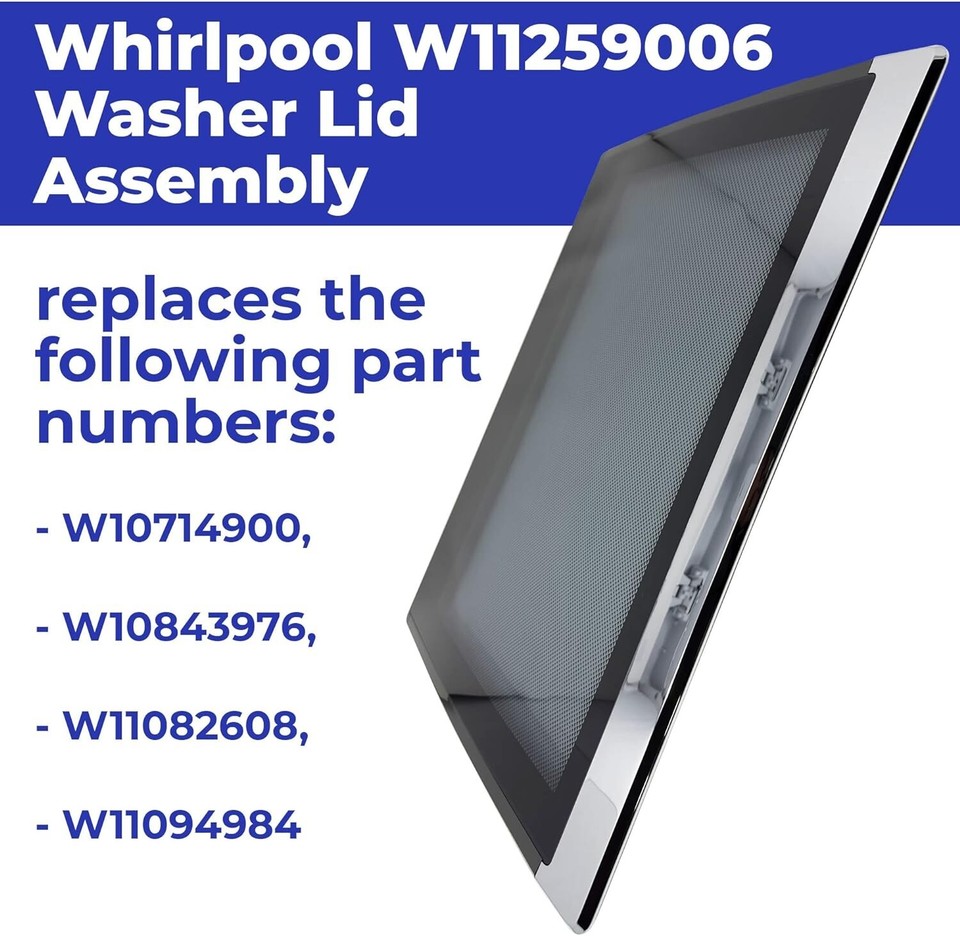 W11259006 Genuine OEM Whirlpool Washer Lid WP8563965 WP8572974 Hinges ...