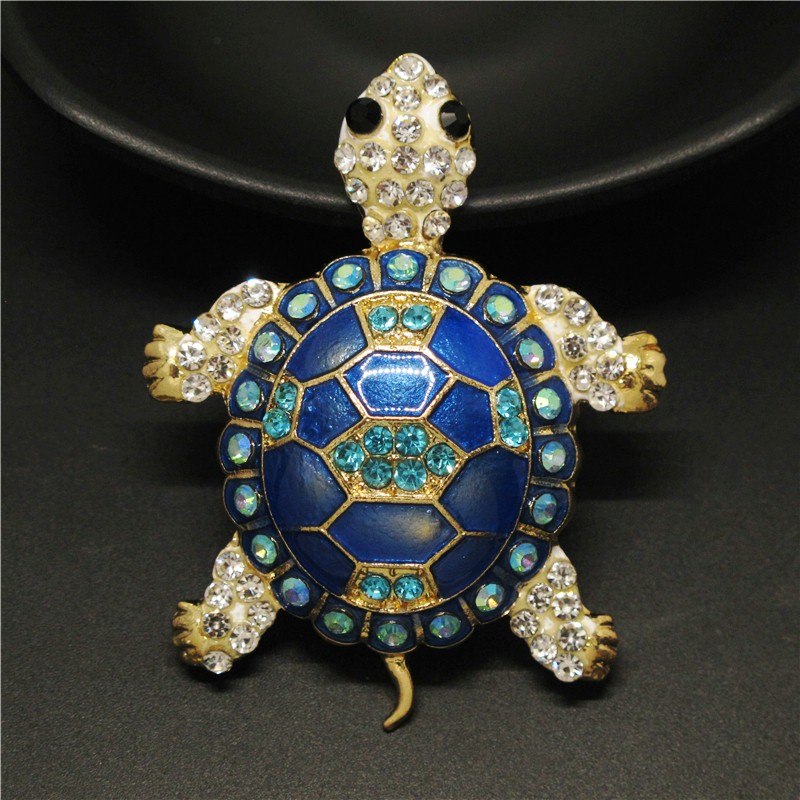 Lovely Rhinestone Blue Enamel Turtle Crystal Fashion Women Charm Brooch ...