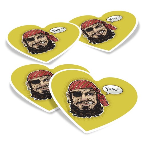 4x Heart Vinyl Stickers Yarg! Pirate Face Man Jolly Roger Ship #56051 ...