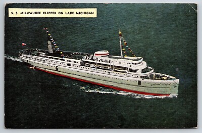 SS Milwaukee Clipper On Lake Michigan Aerial View Vintage WI MI ...
