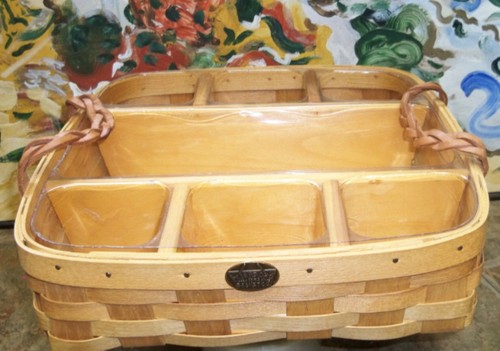 Peterboro Basket Co 1854 Square 14" x 4"D 7 Divided w Insert Leather ...
