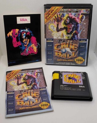 (1992 SEGA GENESIS) *Crue Ball Heavy Metal Pinball* COMPLETE w/ sticker ...