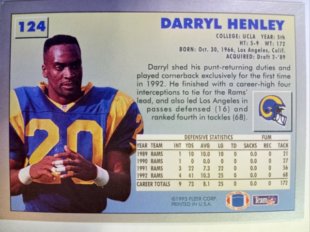 1993 Fleer - #124 Darryl Henley for sale online | eBay