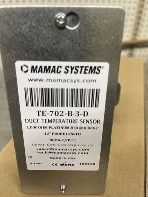 MAMAC SYSTEMS TE-702-B-3-D DUCT TEMPERATURE SENSOR | eBay