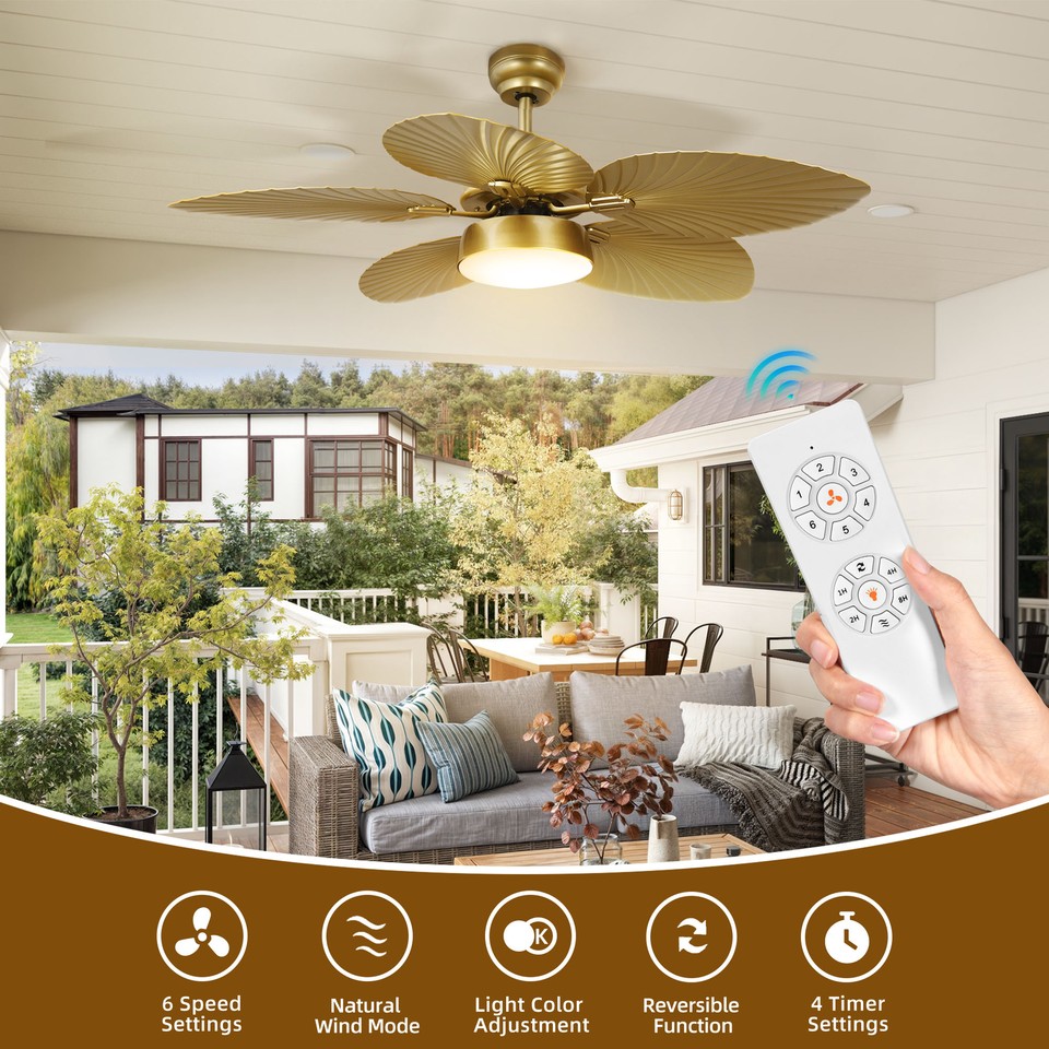 Ceiling Fan Light 52''Palm Leaf Blade Tropical Fixture Farmhouse Fan ...