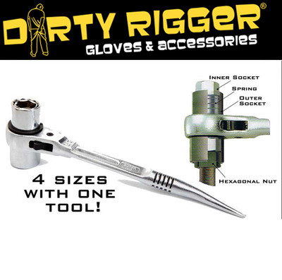 DIRTY RIGGER 4 WAY WRENCH, 4 IN 1 PODGER RATCHET, 17,19, 21, 24mm STAGE ...