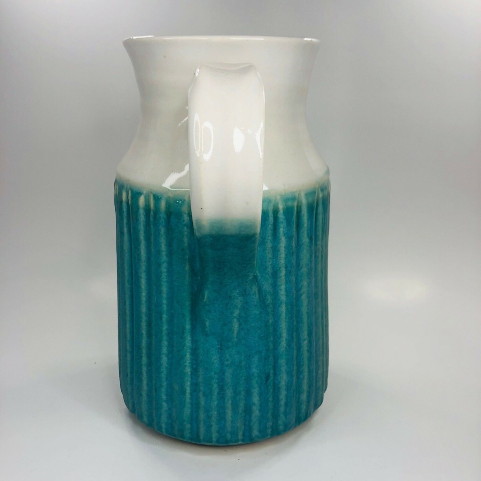 Hand Made Pottery 40 oz Pitcher with Glossy White and Matte Turquoise ...